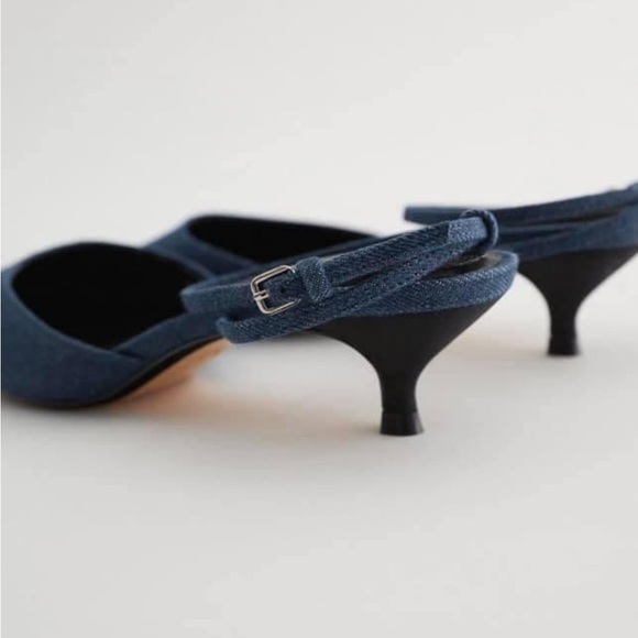 Zara | Shoes | Zara Denim Tile Blue Kitten Heel Shoes | Poshmark